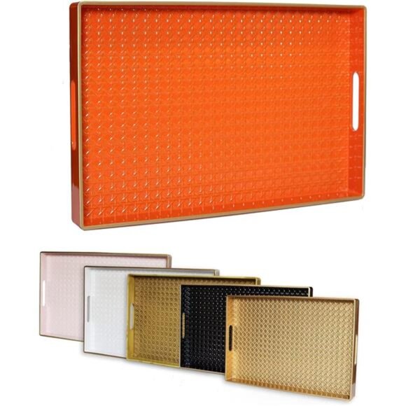 Dining | Orange Decorative Coffee Table Tray Rectangular Plastic ...